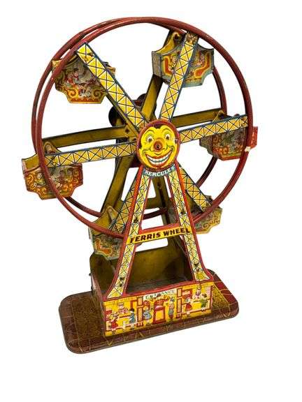 Vintage J.CHEIN HERCULES FERRIS Mechanical WHEEL Wind Up Litho Tin Toy ...