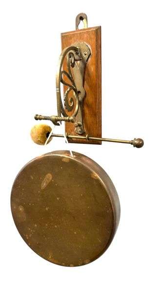 Vintage Wood & Brass Wall Gong - Auctionology LLC