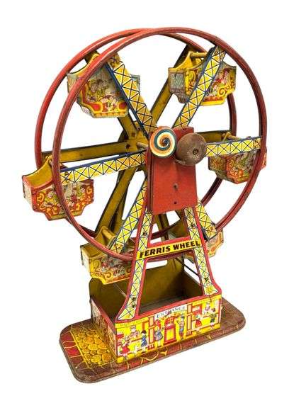 Vintage J.CHEIN HERCULES FERRIS Mechanical WHEEL Wind Up Litho Tin Toy ...