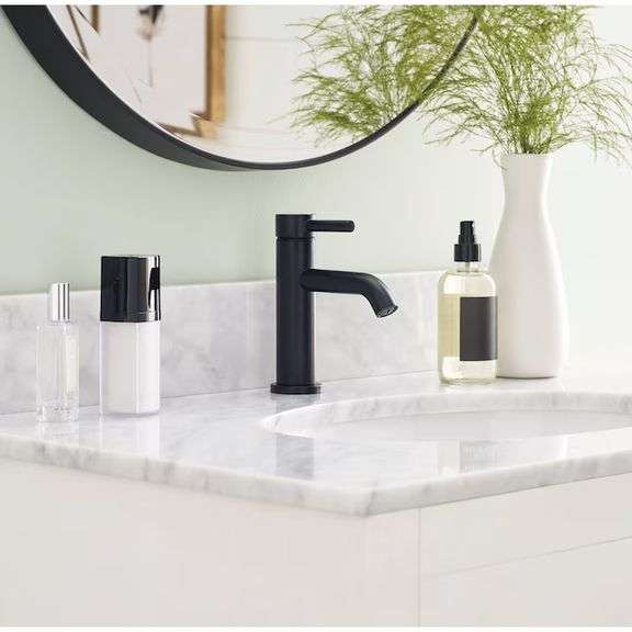 allen + roth Harlow Matte Black Single hole 1-handle WaterSense Mid-arc ...