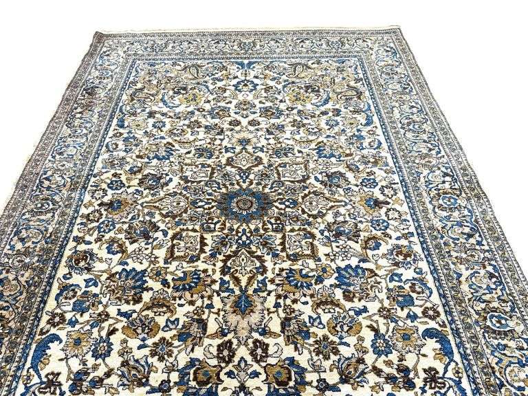 Vintage Hand-Tied Keshan Area Carpet 85" x 125" - Auctionology LLC