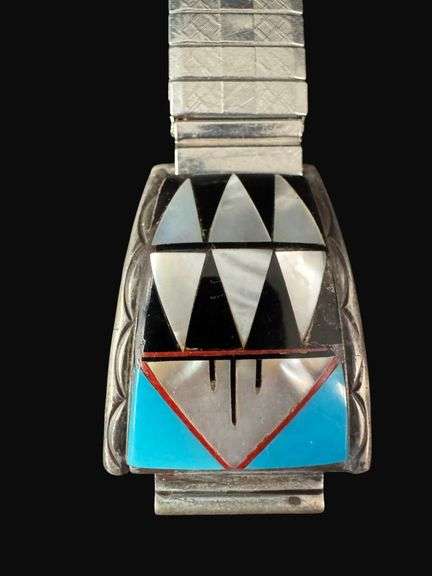 Vintage Zuni Inlaid Watch Bands with Sterling Tips - Auctionology LLC