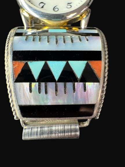 Vintage Signed Zuni Inlaid Watch Bands with Sterling Tips ...