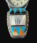 Vintage Signed Zuni Inlaid Watch Bands with Sterling Tips ...