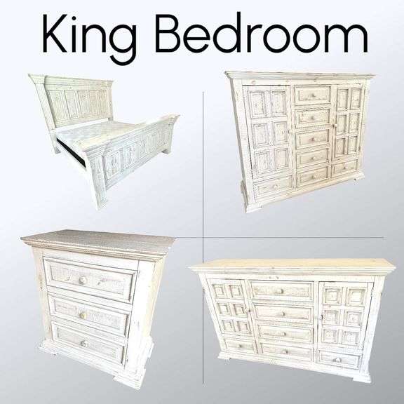 Elements Furniture 6pc King Bedroom Suite - Olivia White - Auctionology LLC